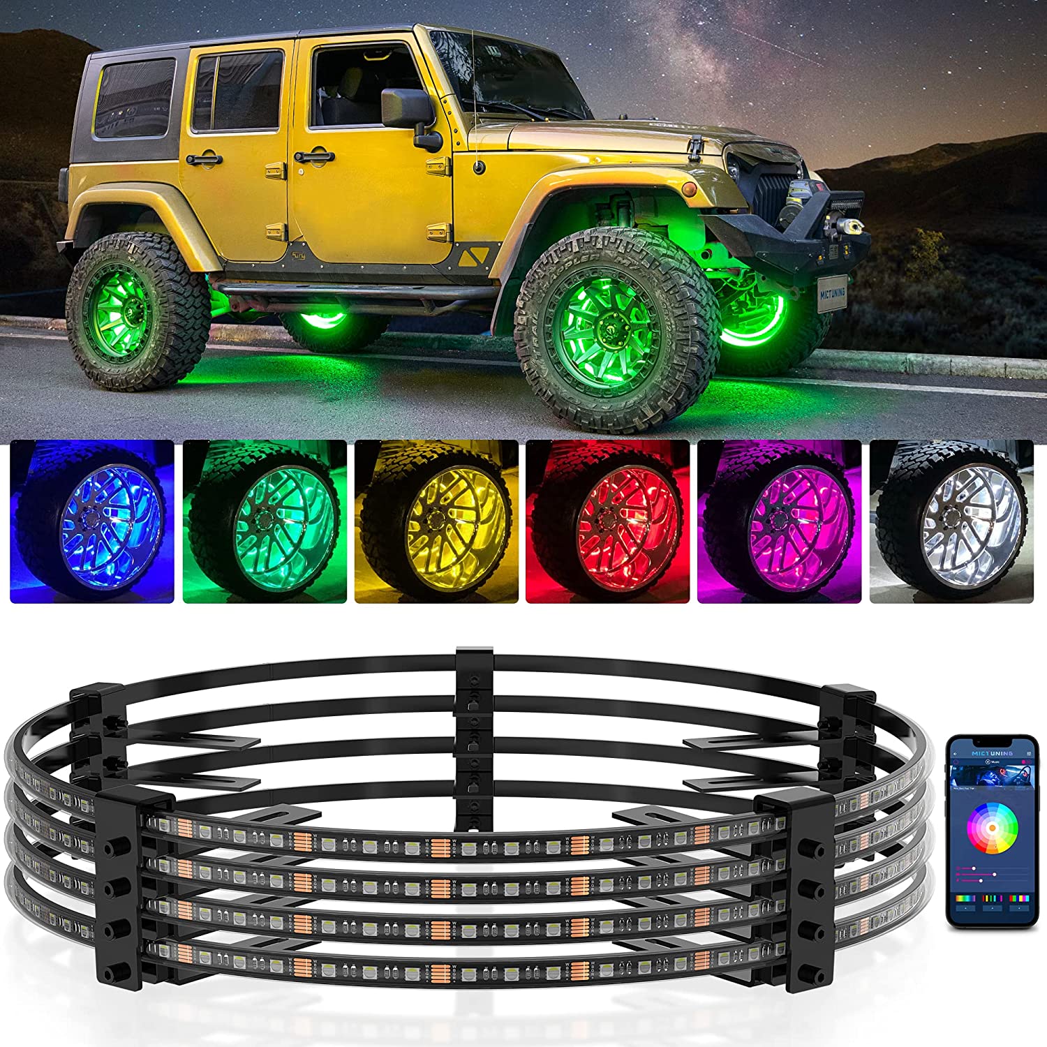RGB Chasing Color Wheel Ring Lights Kit with APP Control, Neon Wheel R ...